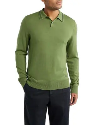 Paul Smith Long Sleeve Tipped Wool Polo Sweater - Green