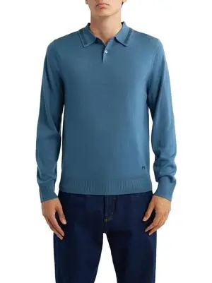 Paul Smith Long Sleeve Tipped Wool Polo Sweater - Petrol Blue