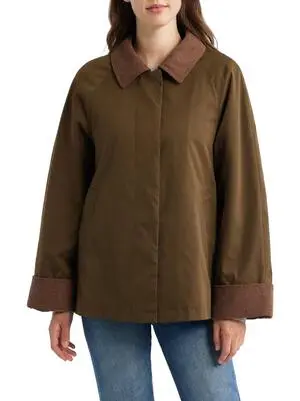Sam Edelman Corduroy Trim Rain Jacket Botanic Green