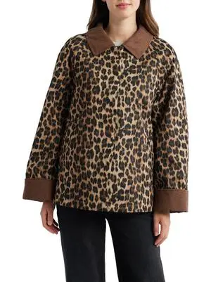 Sam Edelman Corduroy Trim Rain Jacket Leopard