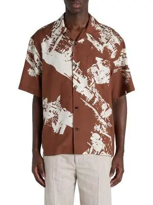 Bottega Veneta Postcard Print Silk Blend Camp Shirt - 2154 Pecan/dove