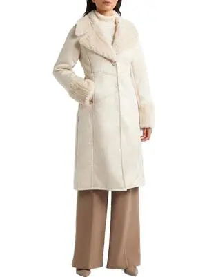 Via Spiga Faux Fur Trimmed Longline Coat - Beige