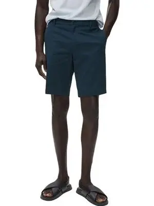 Mango Flat Front Stretch Cotton Bermuda Shorts Dark Navy