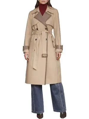 Avec Les Filles Pattern Block Trench Coat - Camel-brown Houndsto
