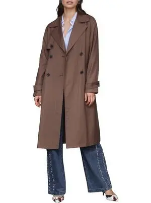 Avec Les Filles Relaxed Duster Trench Coat - Brown Stripe