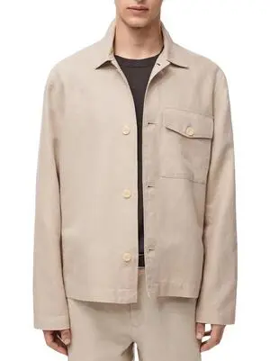Mango Straight Fit Linen & Cotton Overshirt - Sand