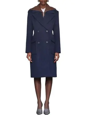 Avec Les Filles Double-breasted Coat With Cardigan Dickey - Navy