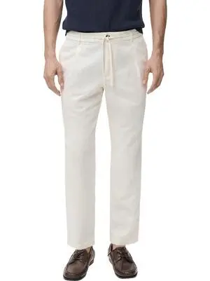 Mango Slim Fit Pleated Pants With Drawstring Waist - White