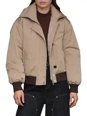 Avec Les Filles High Neck Puffer Bomber Jacket - Khaki