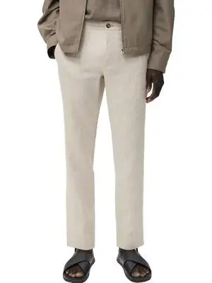 Mango Slim Fit Flat Front Linen Trousers - Ecru