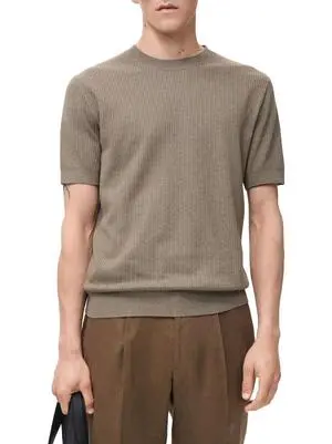 Mango Rib Knit T-shirt Dark Green