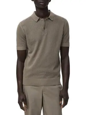 Mango Openwork Knit Cotton Polo - Dark Green