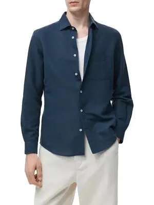 Mango Classic Fit Linen & Cotton Button-up Shirt - Dark Navy