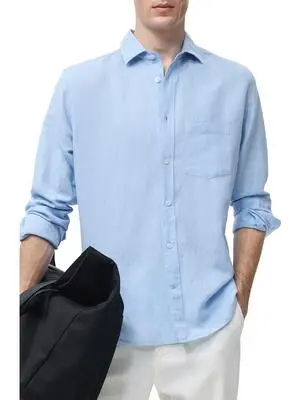 Mango Classic Fit Linen & Cotton Button-up Shirt - Sky Blue