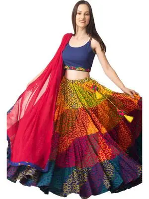 RAAS Tiered Chaniya Choli Set - Blue Multi