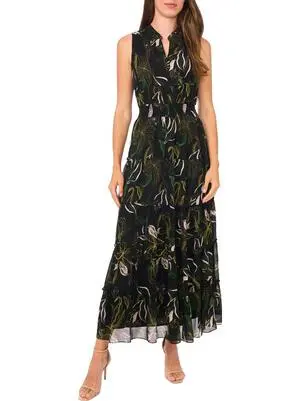 Halogen Sleeveless Maxi Dress - Rich Black Floral Print