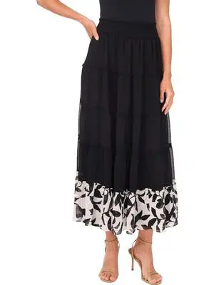 Halogen Tiered Smocked Midi Skirt - Rich Black