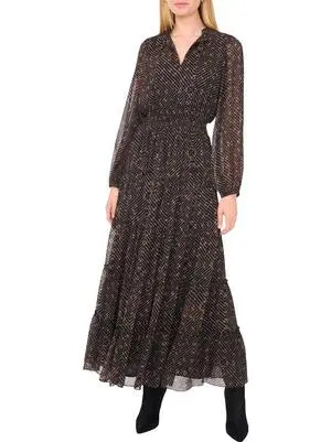 1.State Metallic Chevron Tiered Maxi Dress - Rich Black