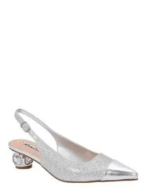 LADY COUTURE Jewel Heel Slingback Pump - Silver