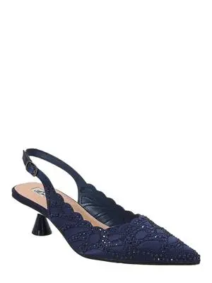 LADY COUTURE Scallop Top Line Slingback Pump Navy