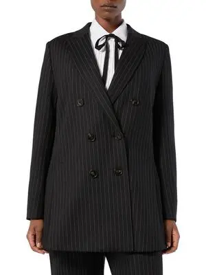 Marina Rinaldi Barbra Pinstripe Stretch Jersey Jacket - Black