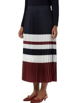 MARINA RINALDI Master Colorblock Pleated Crêpe De Chine Skirt