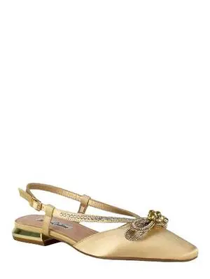 LADY COUTURE Rhinestone Bow Flat Slingback Sandals - Gold