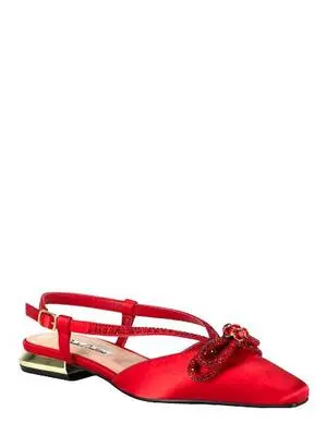 LADY COUTURE Rhinestone Bow Flat Slingback Sandals - Red