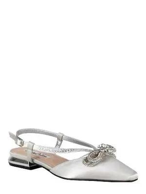 LADY COUTURE Rhinestone Bow Flat Slingback Sandals - Silver