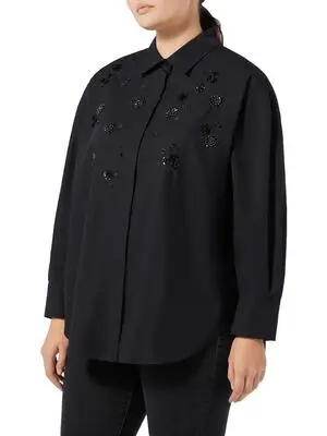 Marina Rinaldi Embellished Cotton Button-up Shirt - Black