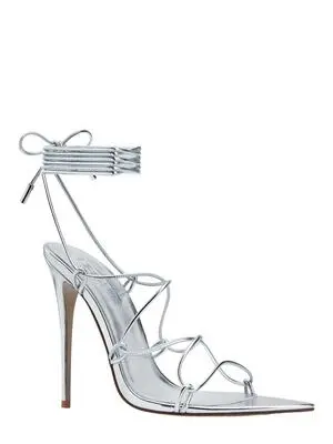 Femme La FEMME LA Strappy Ankle Wrap Stiletto Sandals Silver