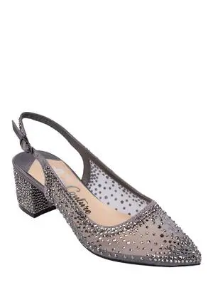 LADY COUTURE Rhinestone Embellished Slingback Pumps - Pewter