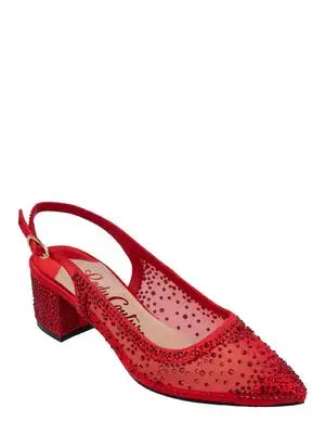 LADY COUTURE Rhinestone Embellished Slingback Pumps - Red