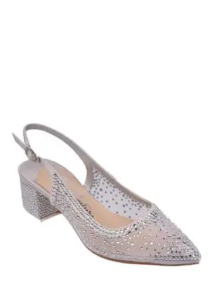 LADY COUTURE Rhinestone Embellished Slingback Pumps - Silver