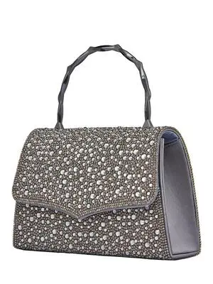 LADY COUTURE Embellished Evening Handbag With Top Handle - Pewter