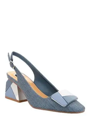 NINETY UNION Slingback Pumps With Geometric Heel Blue Denim
