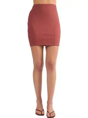 VIENS AVEC MOI Rib Knit Mini Skirt - Light Burgundy