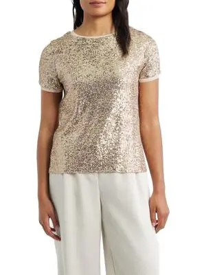 Anne Klein Sequin Mesh Top - Luxe Champagne