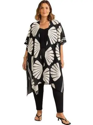 LIVE UNLIMITED Shell Print Longline Kimono - Multi