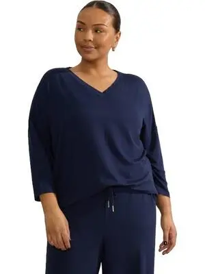 LIVE UNLIMITED Supersoft 3/4 Sleeve Top - Navy