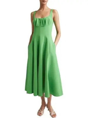 EMILIA WICKSTEAD Collins Gathered Wool Crepe A-line Midi Dress - Fresh Green