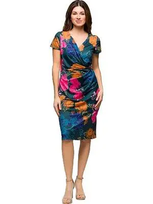 24SEVEN COMFORT APPAREL Maternity Floral Faux Wrap Dress - Blue Multi