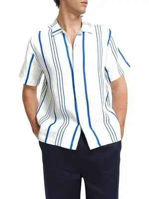 PENINSULA SWIMWEAR La Greca Linen Bowling Shirt - Multicolor