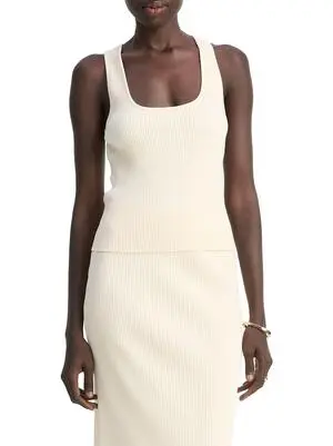 Vince Rib Racerback Tank Top - Oat Shell