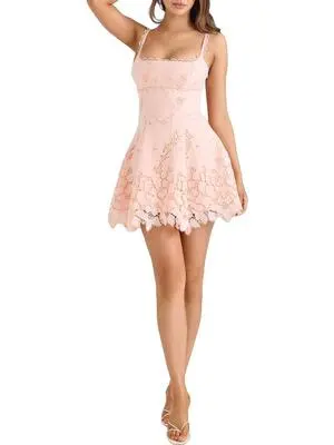 House Of Cb Isla Scallop Broderie Anglaise Minidress - Peach