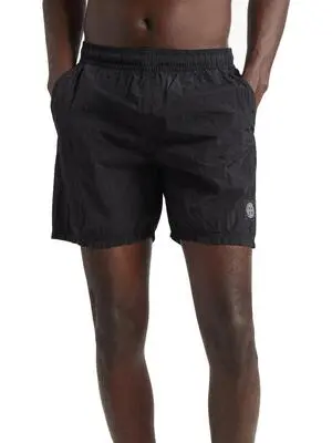 Stone Island Compass Logo Patch Nylon Swim Trunks - V0029 Black