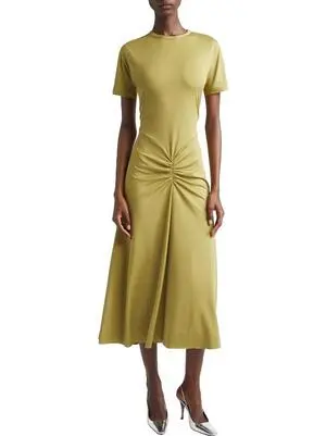 Victoria Beckham Gathered Detail T-Shirt Midi Dress Greenfinch
