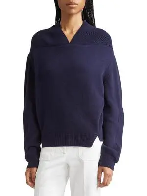 Victoria Beckham V-neck Merino Wool & Cashmere Sweater - Navy