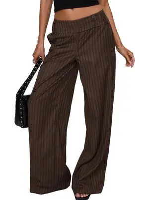 Princess Polly Cedars Stripe Wide Leg Pants - Brown Stripe