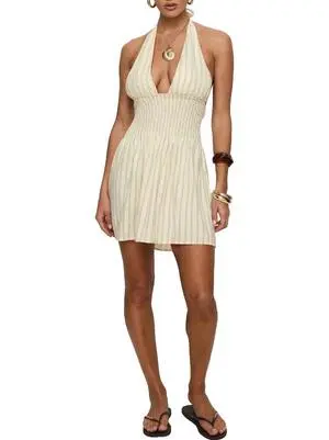 Princess Polly Alivea Stripe Smocked Halter Mini Dress - Cream